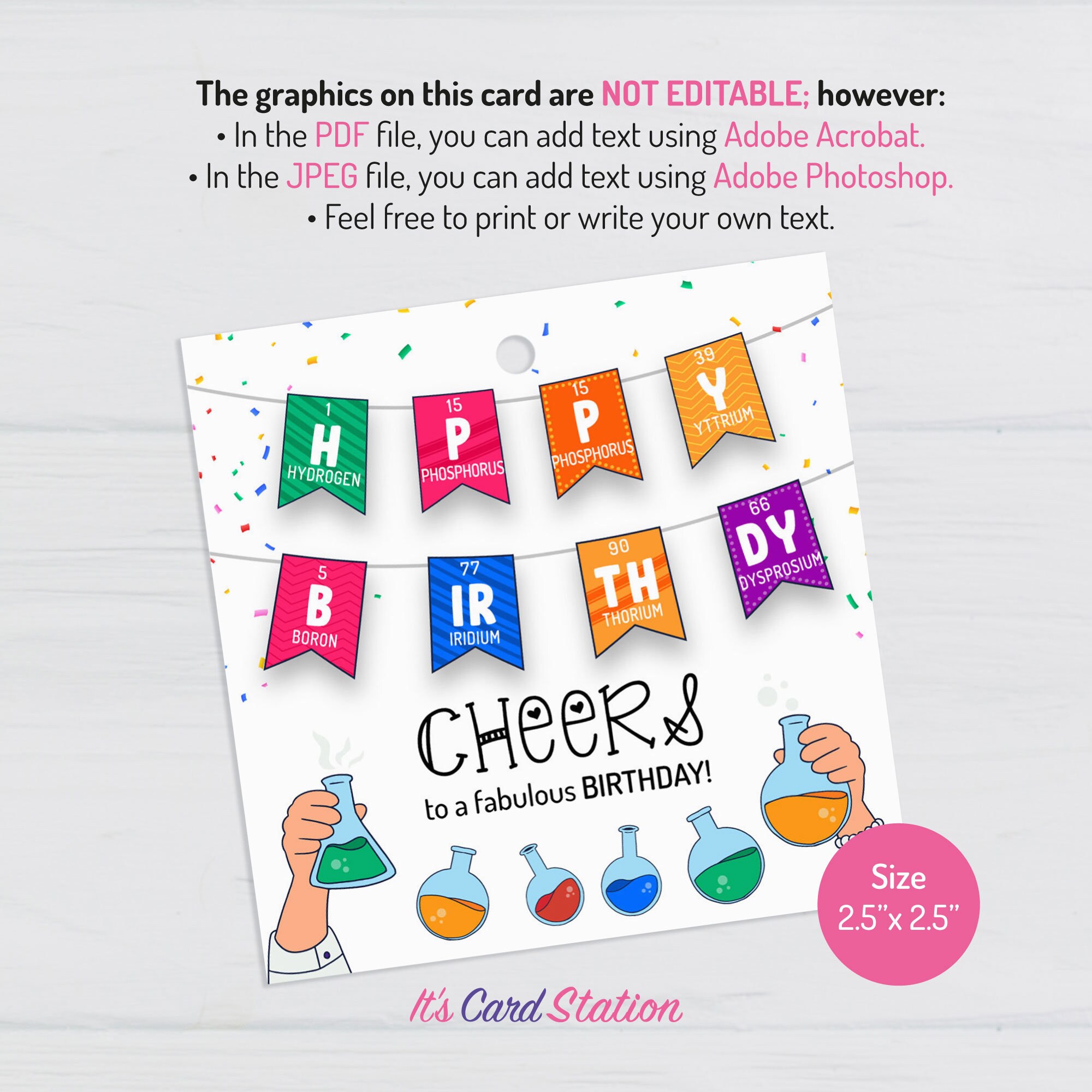 Printable Happy Birthday Gift Tag, Periodic Table Elements Science ...