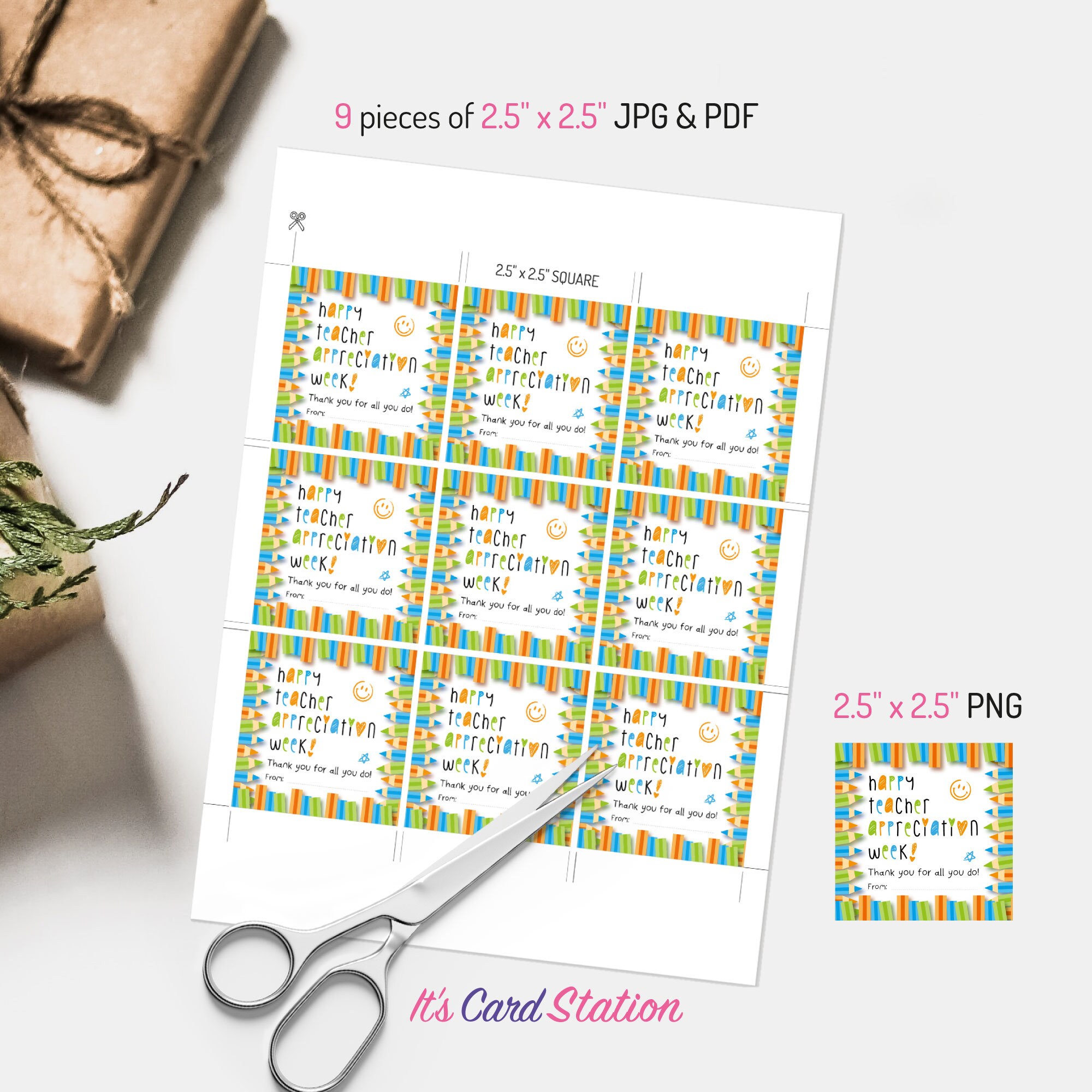 Teacher Appreciation Gift Tag: Colorful Pencil Design (digital Download ...