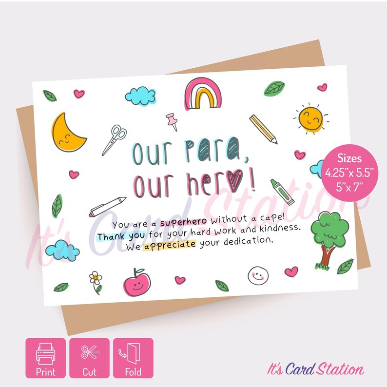 Paraprofessional Thank You Card Printable: 'our Para, Our Hero ...