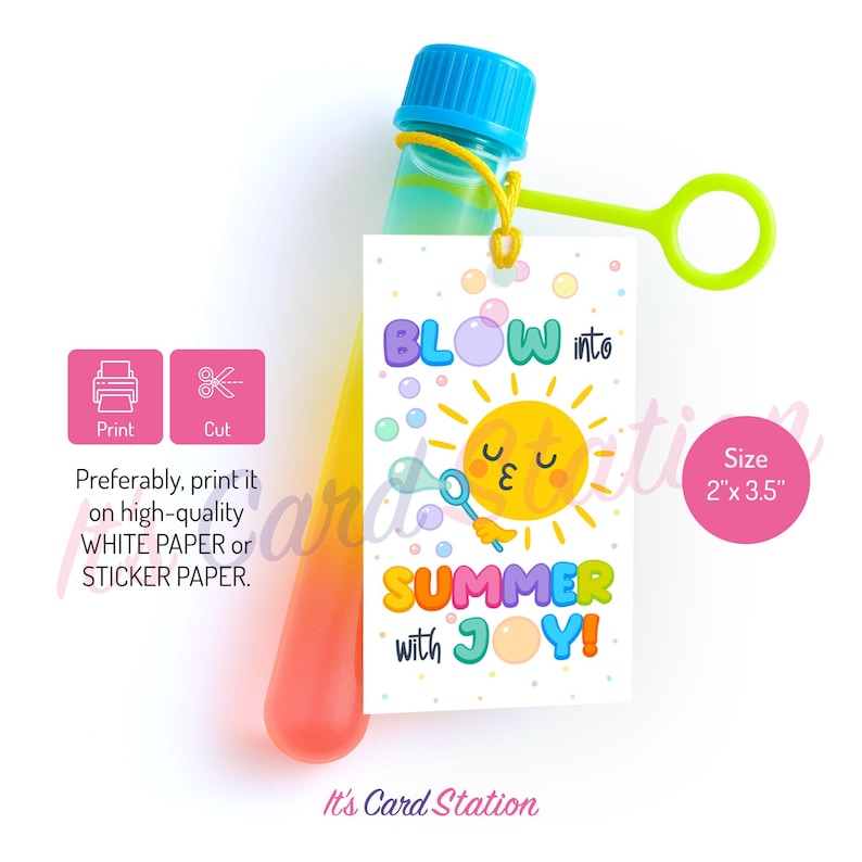 Printable Bubble Gift Tag, Summer Joy, School Favor (digital Download ...
