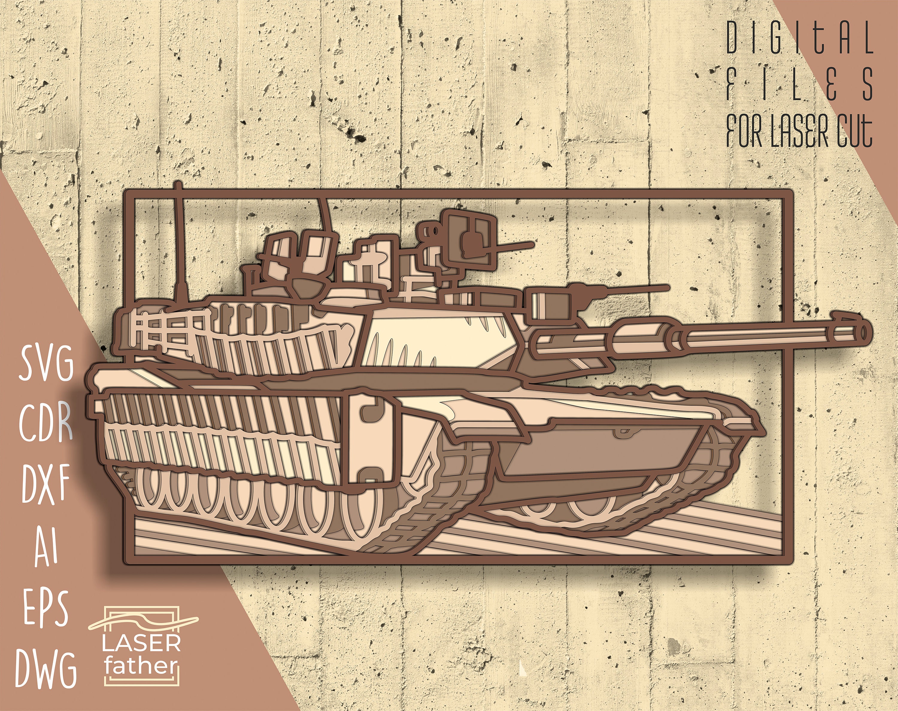 M1 Abrams Tank 3D Multilayer SVG File Laser Cutting Digital - Etsy
