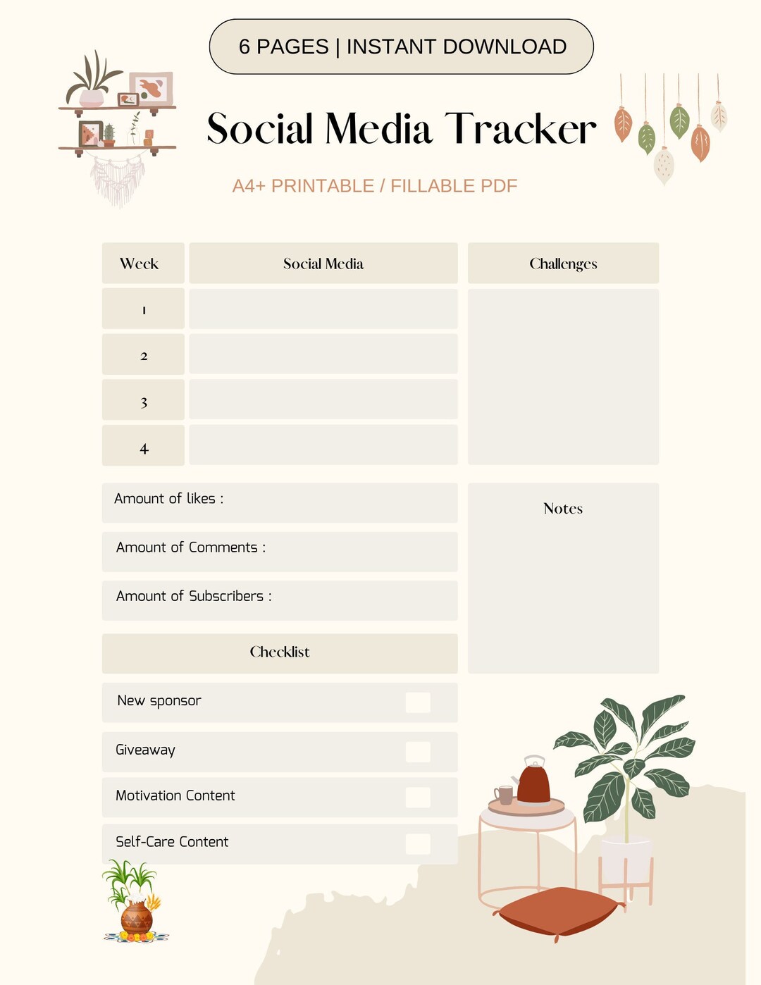 Social Media Content Calendar Template, Content Planner, Blog Post ...