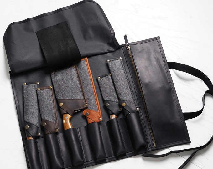 Personalized Leather Knife Roll, Roll up Knife Bag, Leather Knife ...