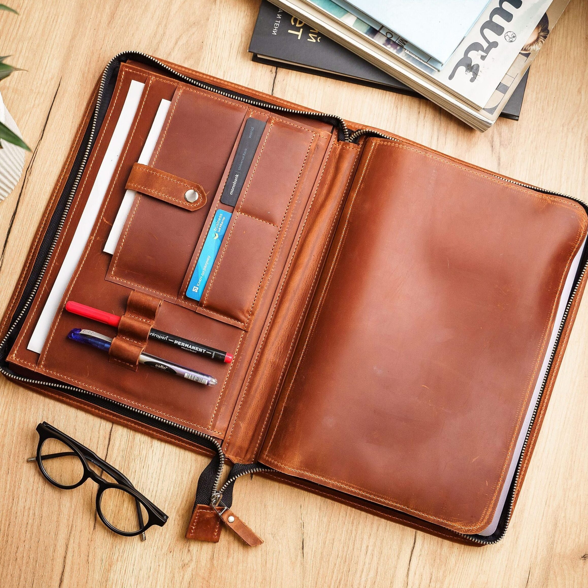 Leather iPad Portfolio Case, Leather Portfolio for Men Engraved, Mens ...