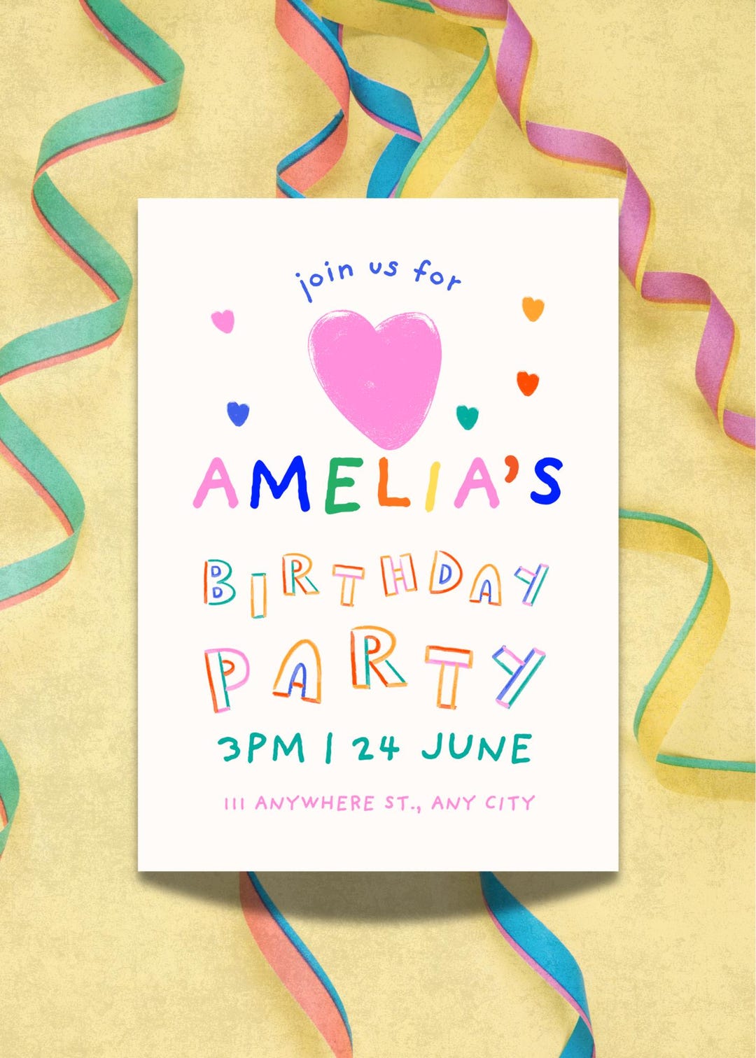 Hand Drawn Kids Birthday Invitation, Colorful Modern Party Invite ...