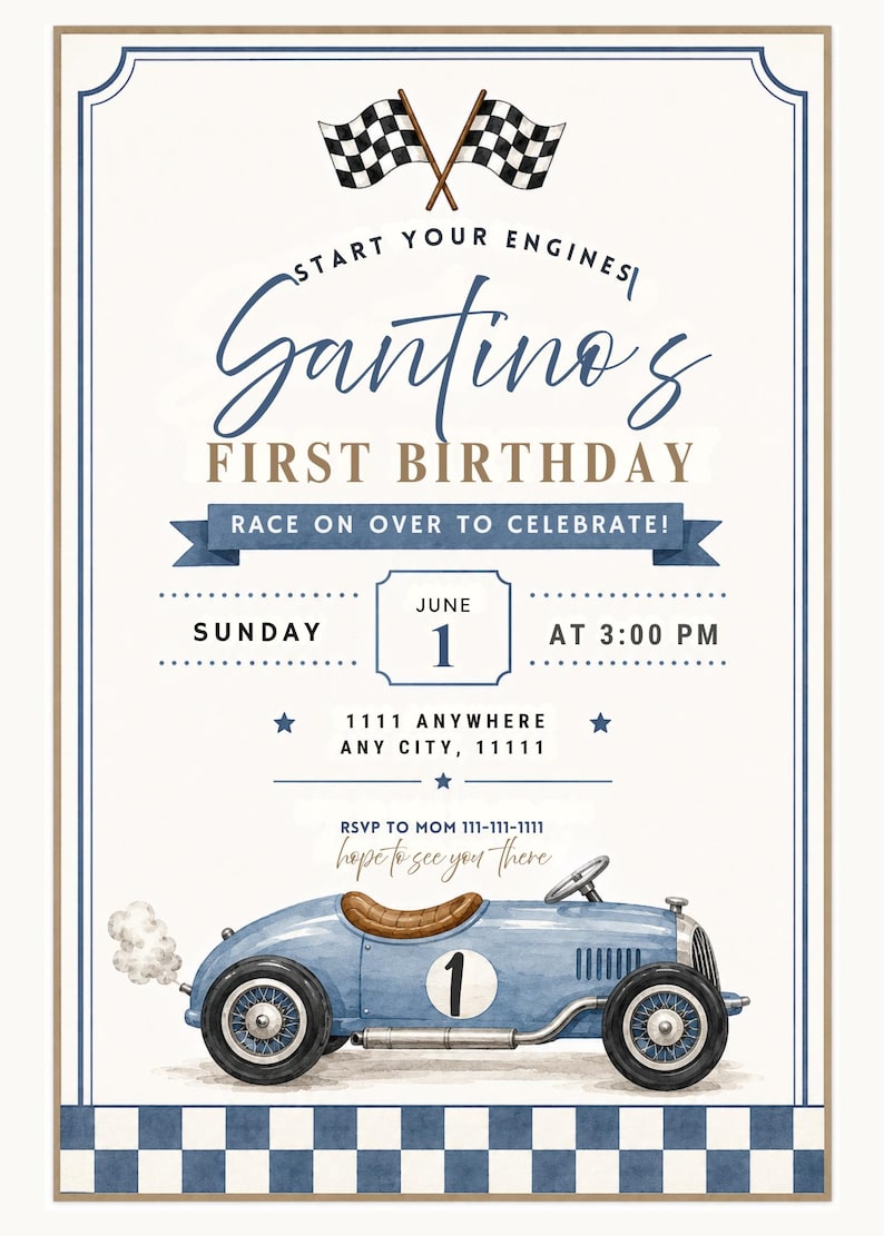 First Lap Party Bundle, Race Car Birthday Package, Editable Canva ...