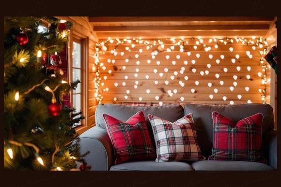 Zoom Backgrounds Cozy Christmas Living Room Cabin Bokeh Lights 8 High ...