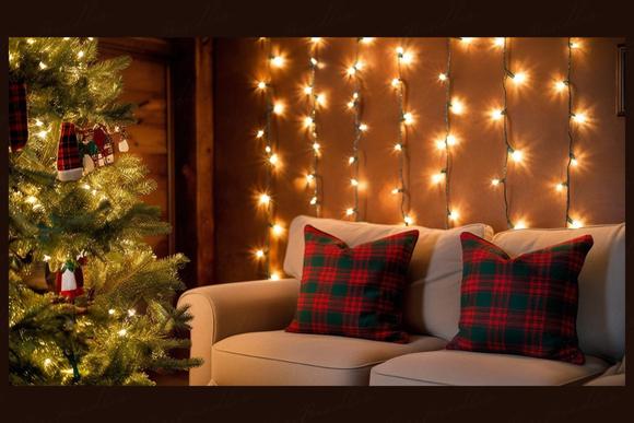 Zoom Backgrounds Cozy Christmas Living Room Cabin Bokeh Lights 8 High ...