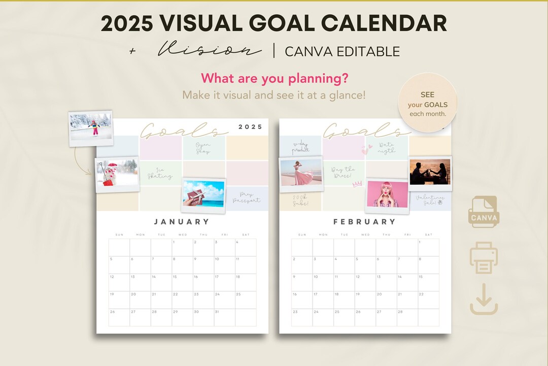 2025 VISUAL GOAL Calendar Colored Visual Boxes 8x10 in Minimalist ...