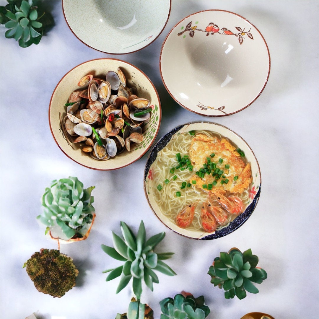 Ramen Bowl Handmade Japanese Ceramic Ceramic Bowl Set, Retro Style ...