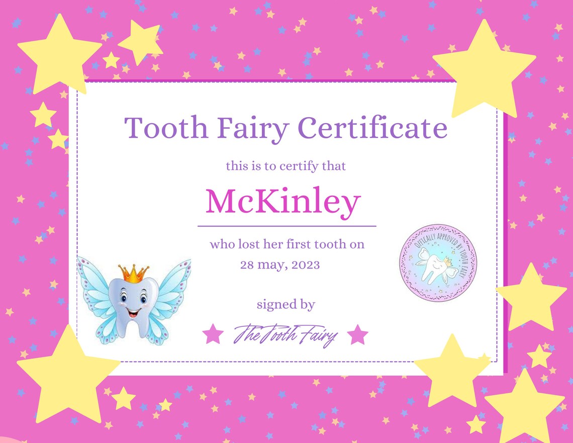 Tooth Fairy Certificate for Girls, Tooth Fairy Receipt, Lost Tooth ...