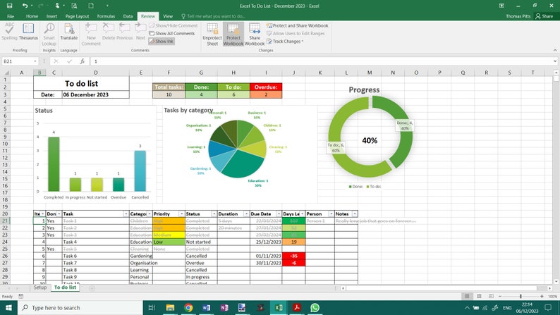 To-do List Template Excel Spreadsheet - Digital Productivity Planner ...