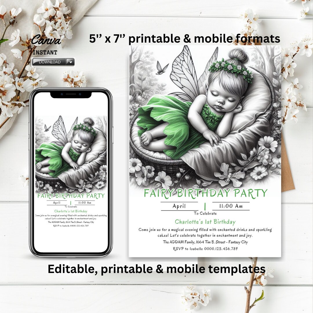 Editable Sweet Little Fairy Birthday Invitation Template, Tinkerbell ...