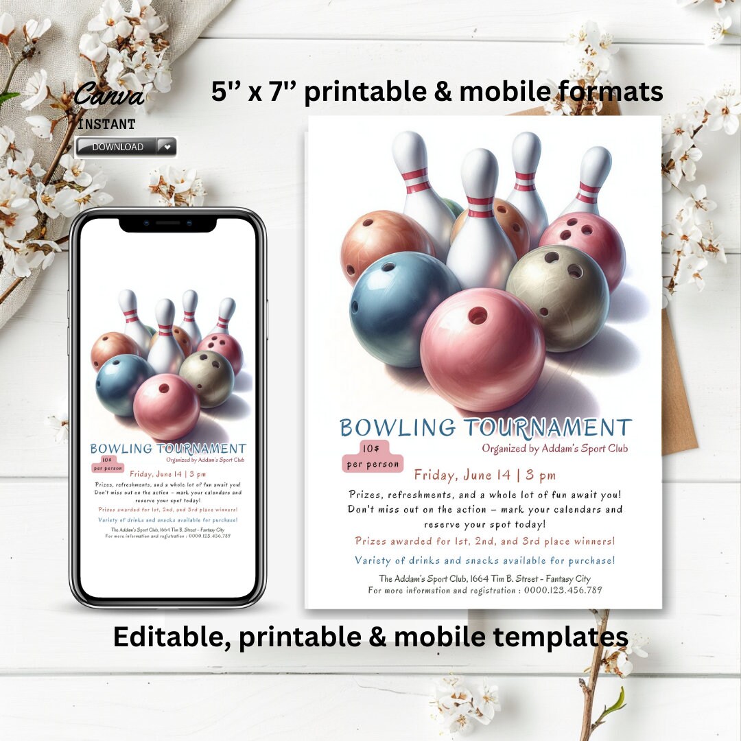 Editable Bowling Tournament Invitation Template, Trophy Sports ...