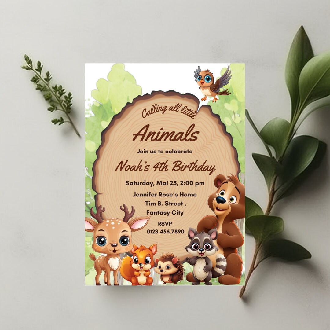 EDITABLE Woodland Birthday Invitation, Woodland Animals, Woodland Party ...