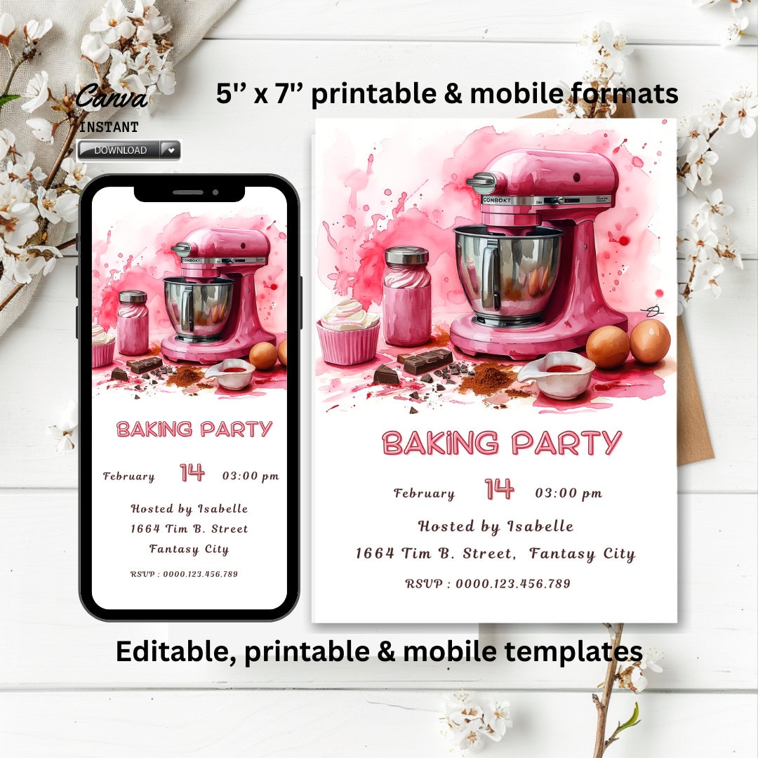 Editable Baking Party Invitation Template , Printable Invite 5x7, Kids ...