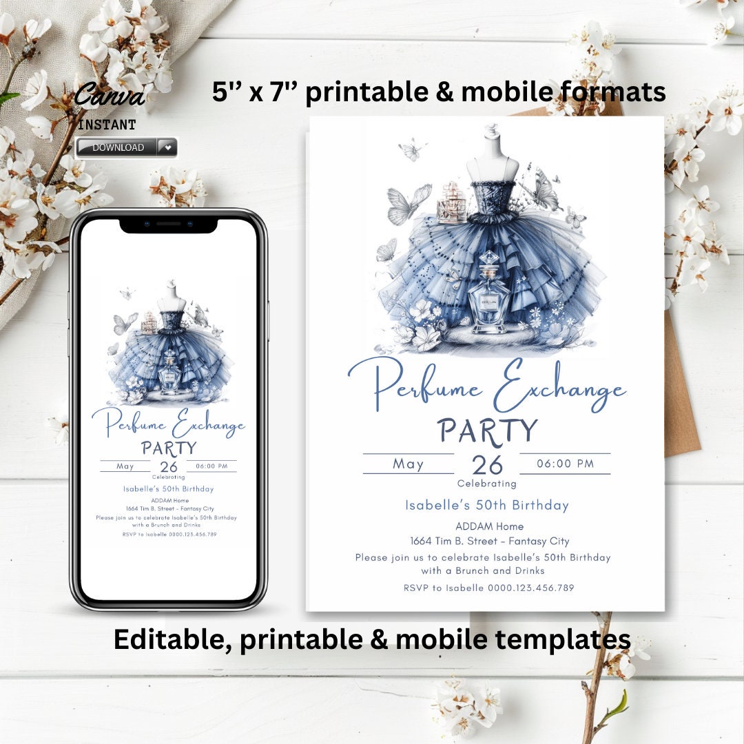 Editable Perfume Theme Party Invitation, Perfume Swap, Night Invite ...