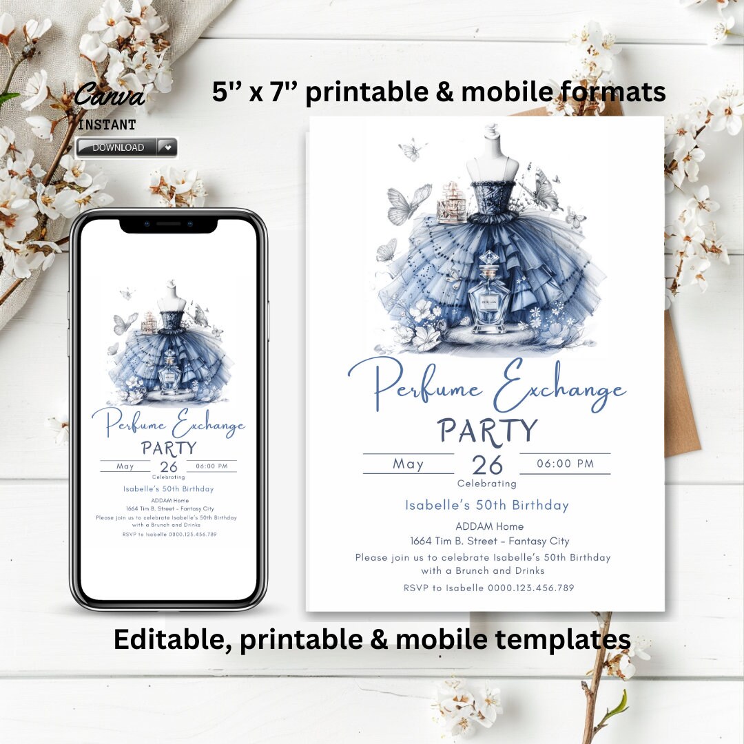Editable Perfume Theme Party Invitation, Perfume Swap, Night Invite ...