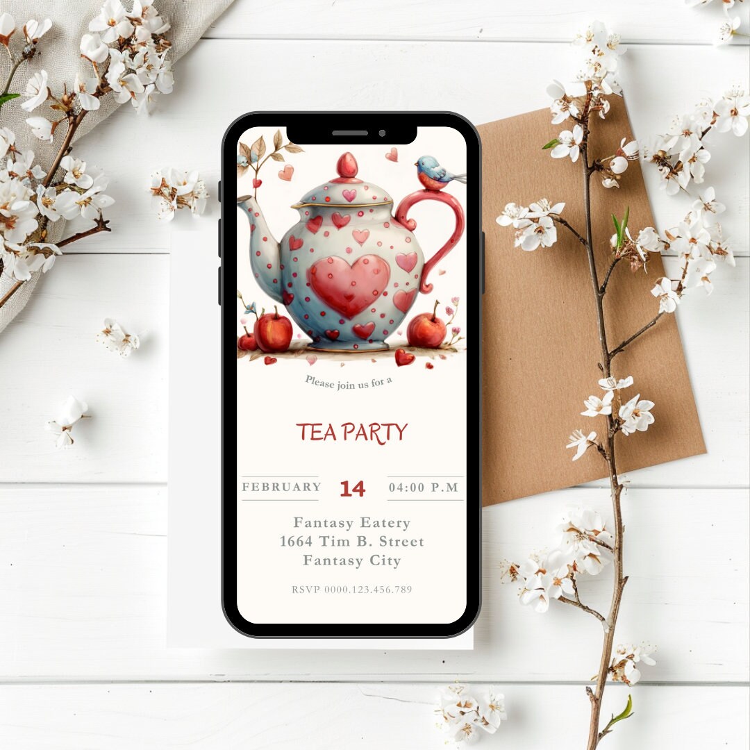 Editable Tea Party Invitation Template Teapot Digital Invite, Instant ...