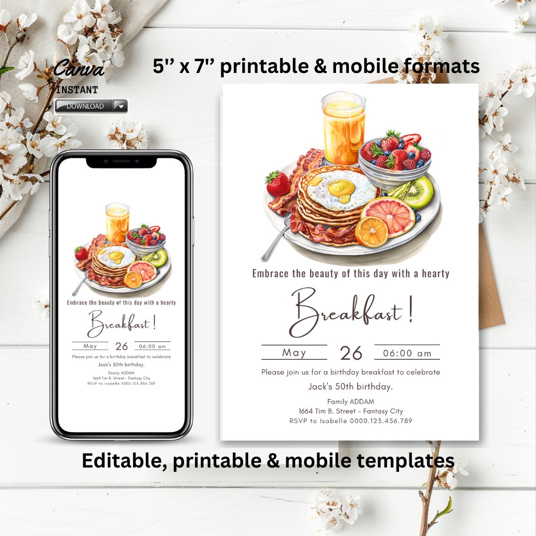Editable Birthday Breakfast Invitation Template, Family Friends Party ...