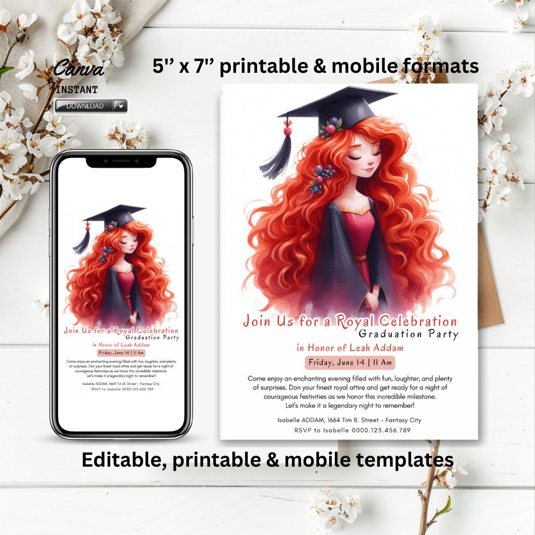 Editable Graduation Party Invitation Template, Merida Brave Bash Invite ...
