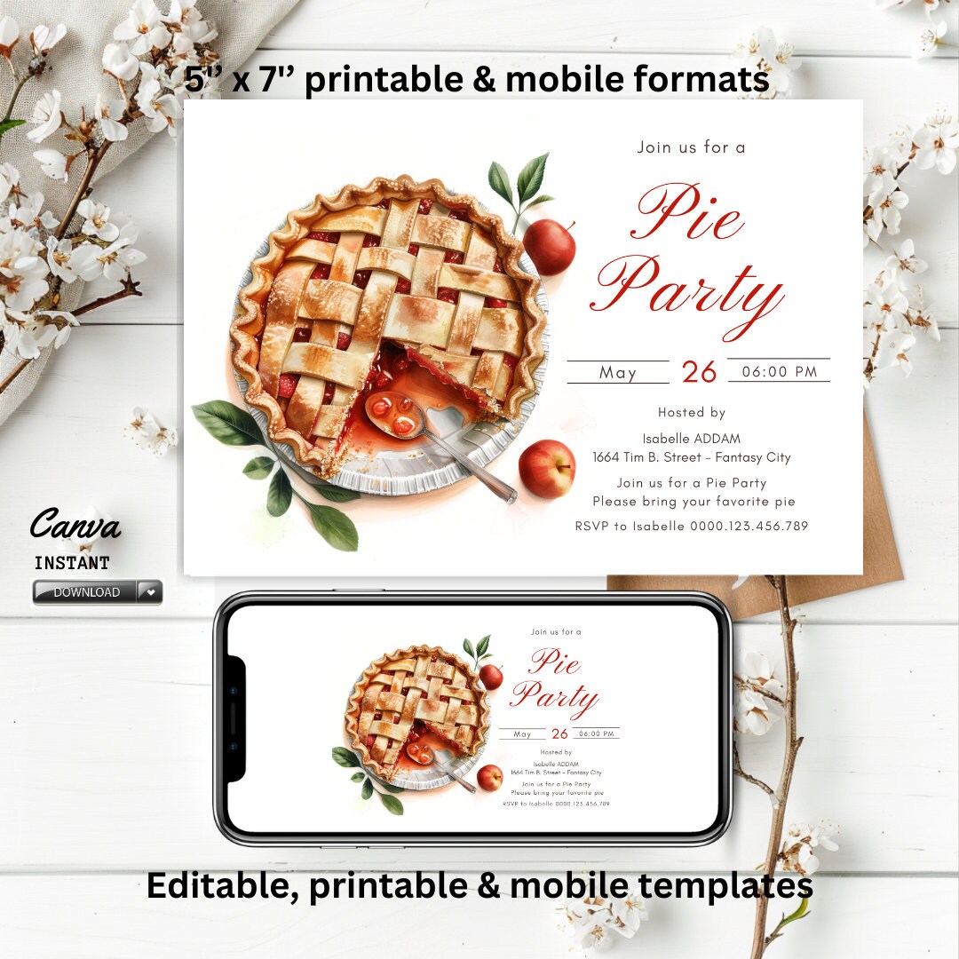 Editable Pie Party Invitation Template, Printable Pie Baking Exchange ...