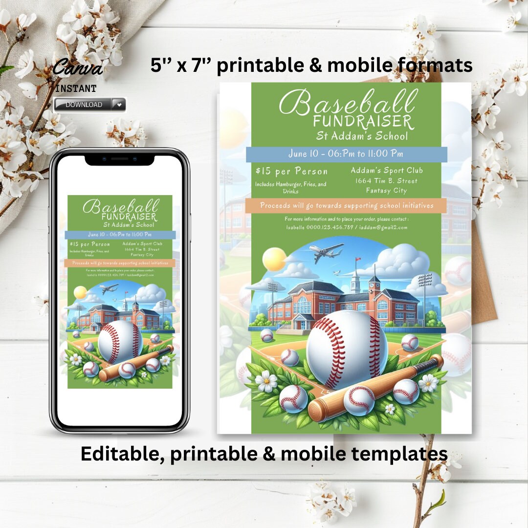 Editable Baseball Fundraiser Flyer, School Event Invite, Charity ...