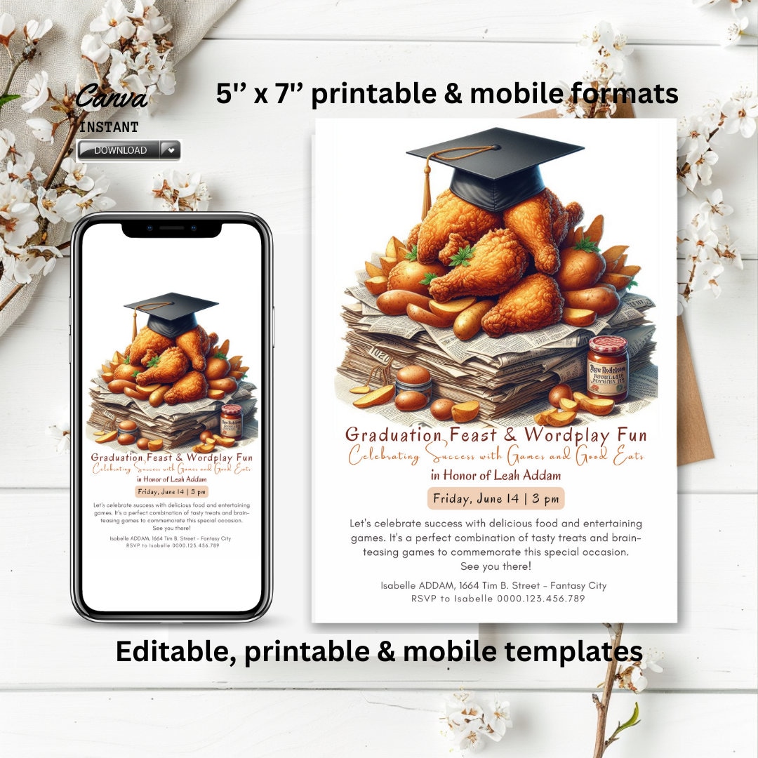 Editable Graduation Party Invitation Template, Fried Chicken Bash ...