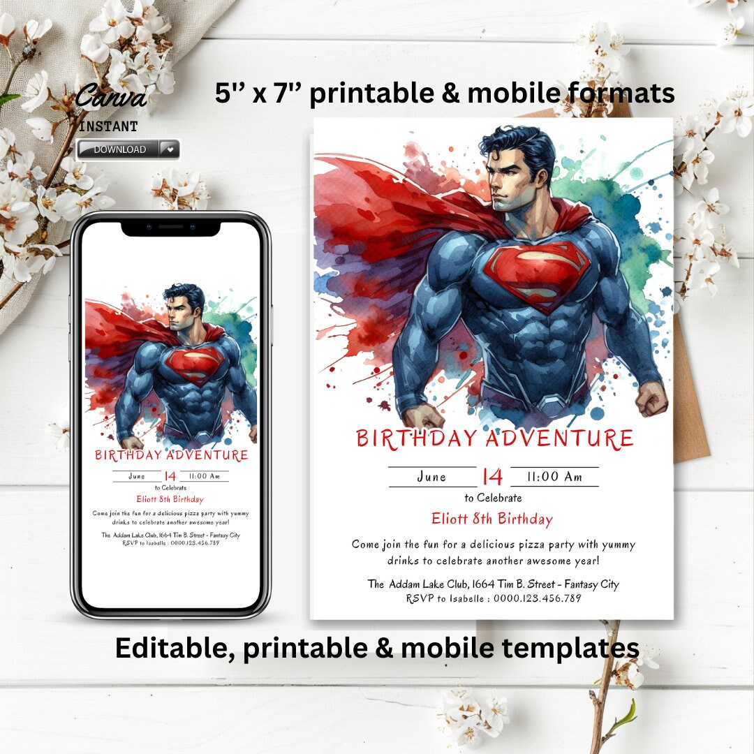 Editable Superman Invitation Template, Superman Birthday Party Invite ...