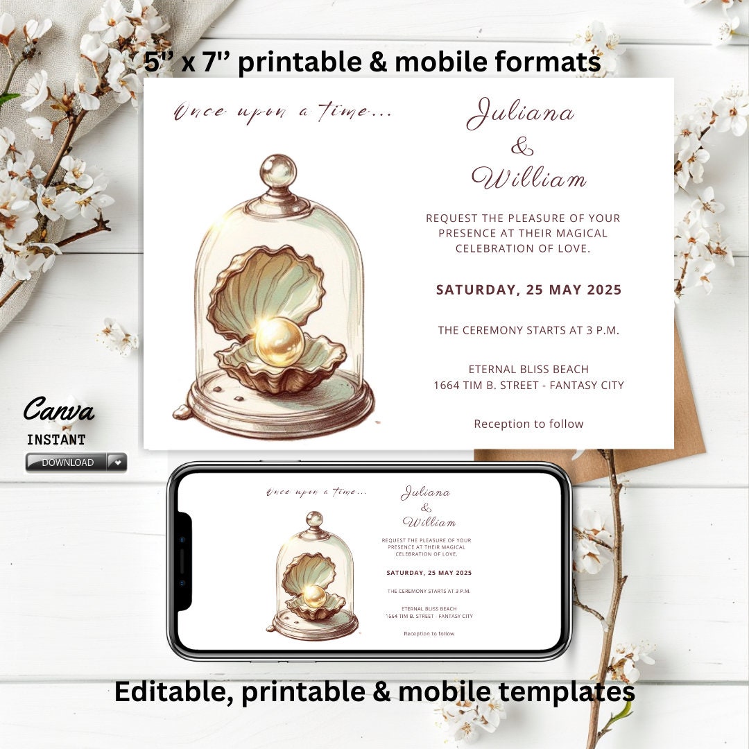 Editable Princess Wedding Invitation Template, Ariel Invite, Save the ...