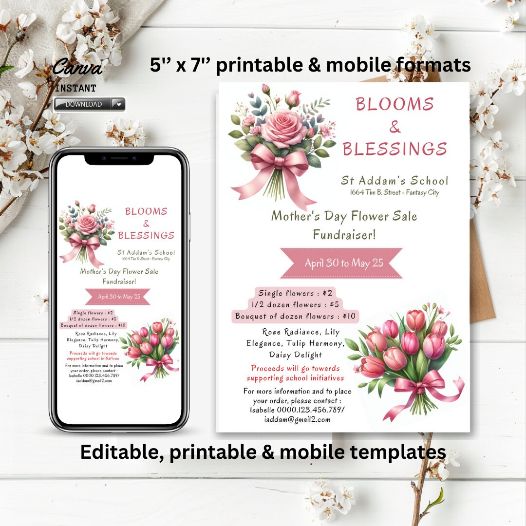 Editable Mother's Day Flower Sale Flyer, School Event Invite, Charity ...