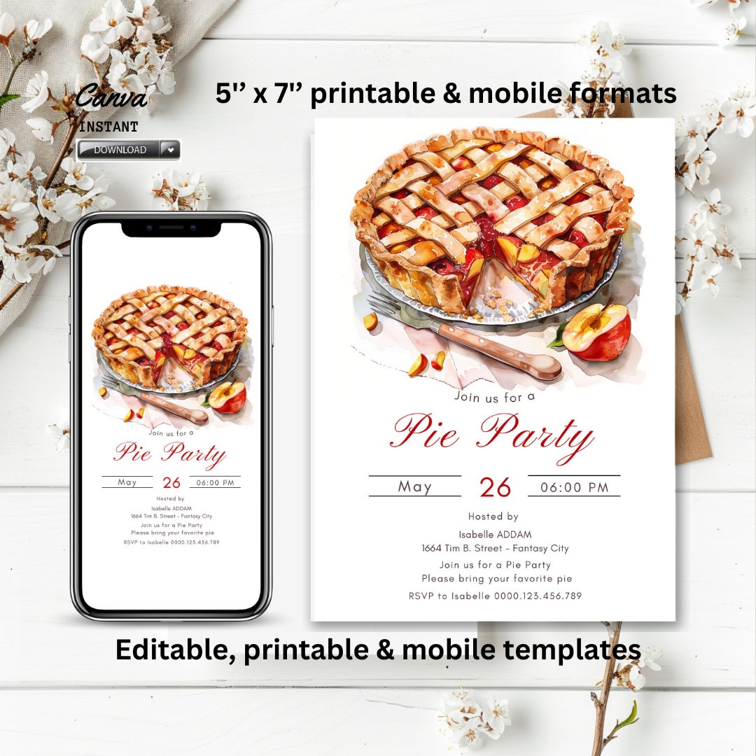 Editable Pie Party Invitation Template, Printable Pie Baking Exchange ...
