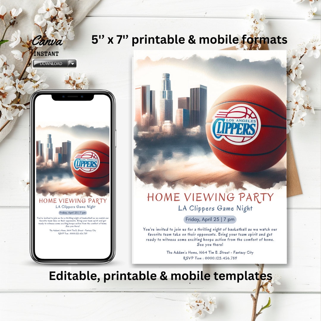 Editable NBA Playoff Watch Party Invitation Template, LA Clippers Home ...