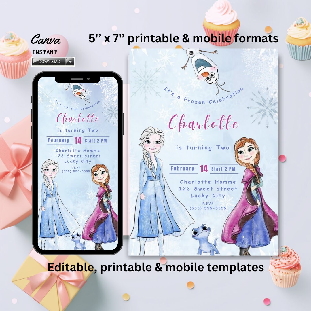 EDITABLE Frozen Birthday Invitation, Magical Celebration Friends ...