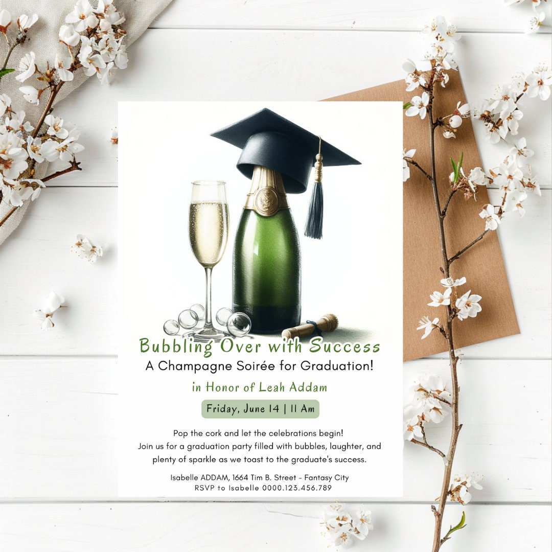 Editable Graduation Party Invitation Template, Champagne Soirée Invite ...