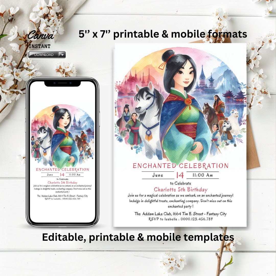 Editable Mulan Party Invitation Template, Enchanted Birthday Party ...