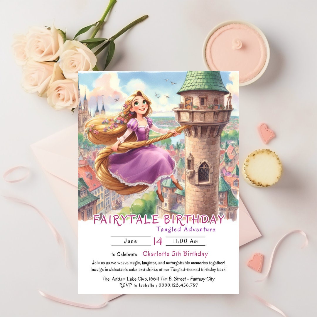 Editable Rapunzel Party Invitation Template, Fairytale Birthday Party ...
