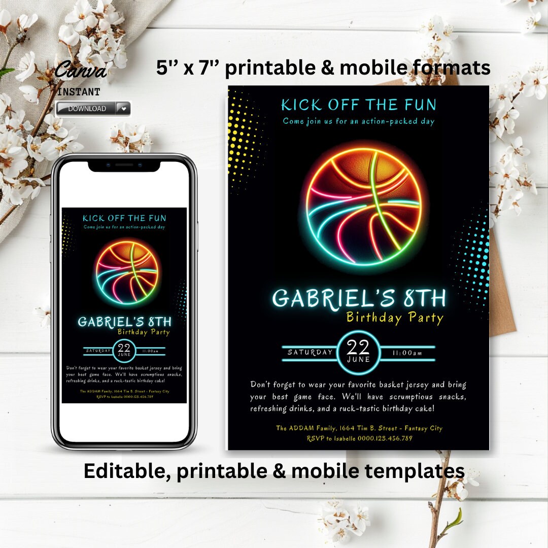 Editable Basket Birthday Invitation Template, Editable Sport Party ...