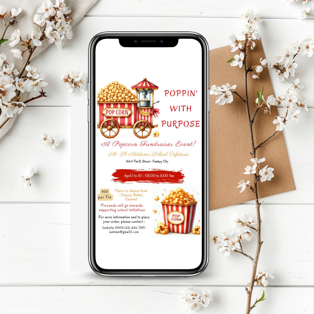 Editable Popcorn Fundraiser Flyer, School Event Invite, Charity Company ...