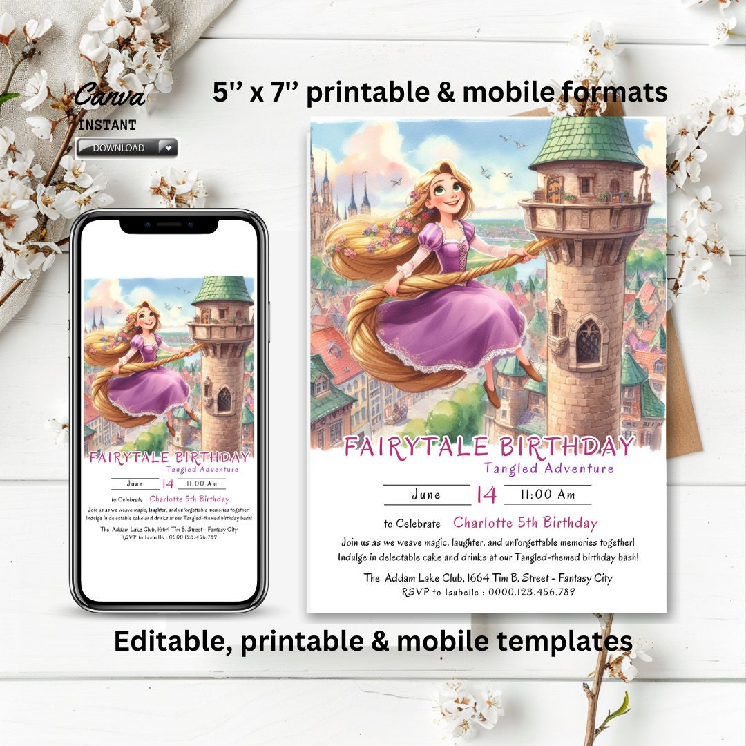 Editable Rapunzel Party Invitation Template, Fairytale Birthday Party ...