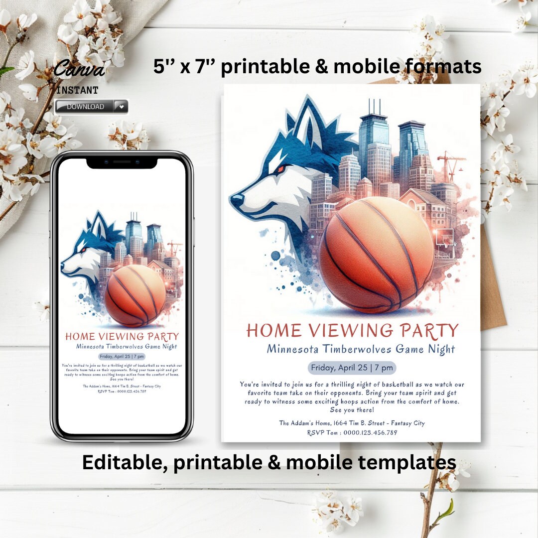 Editable NBA Playoff Watch Party Invitation Template, Minnesota ...