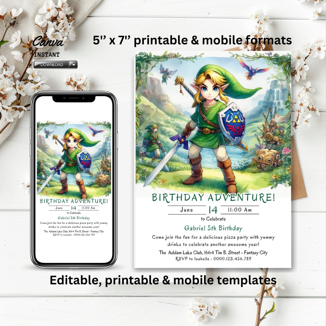 Editable Link Invitation Template, the Legend of Zelda Birthday Party ...