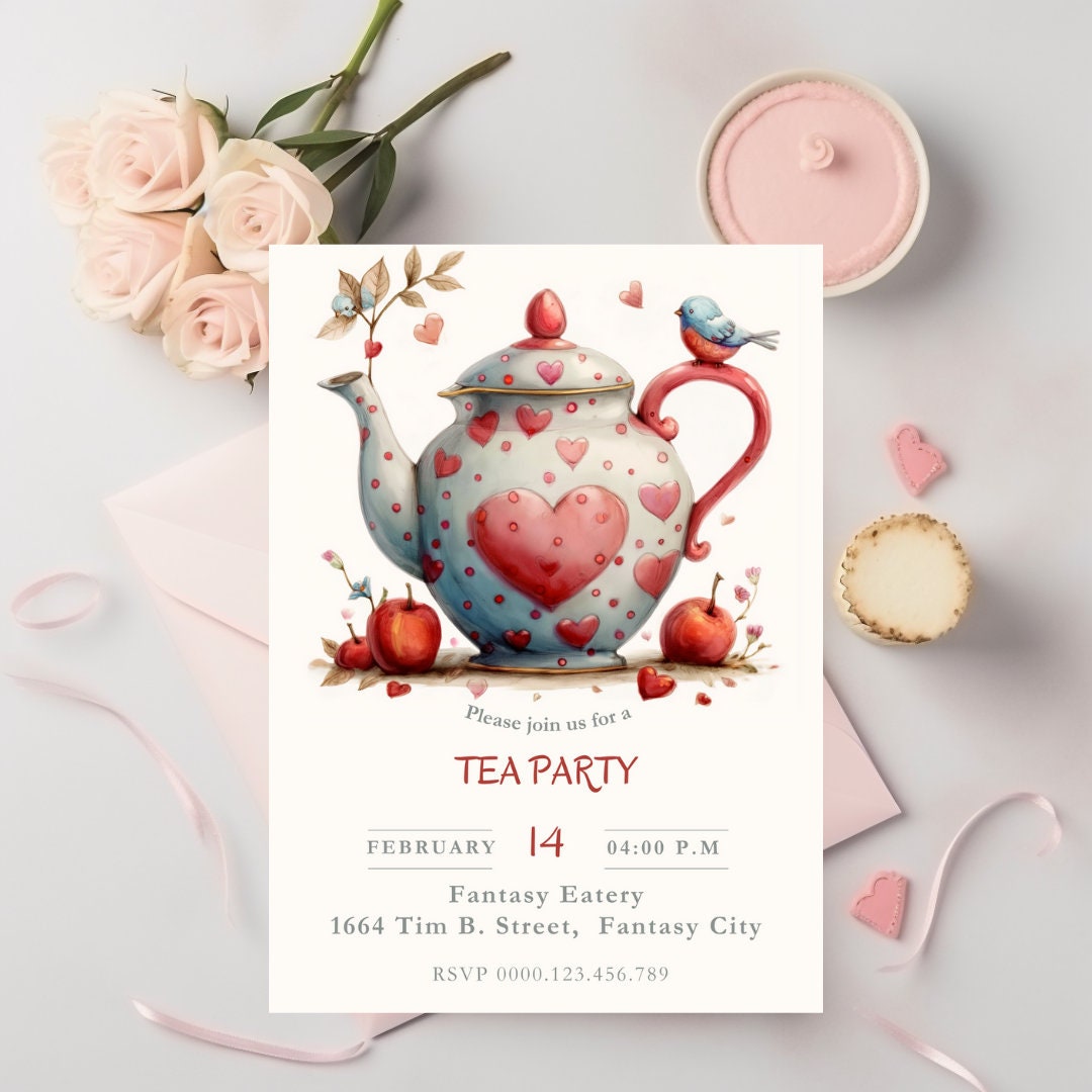 Editable Tea Party Invitation Template Teapot Digital Invite, Instant ...