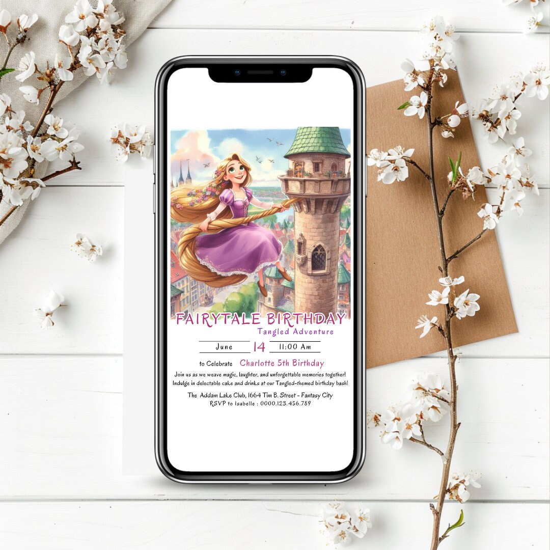 Editable Rapunzel Party Invitation Template, Fairytale Birthday Party ...