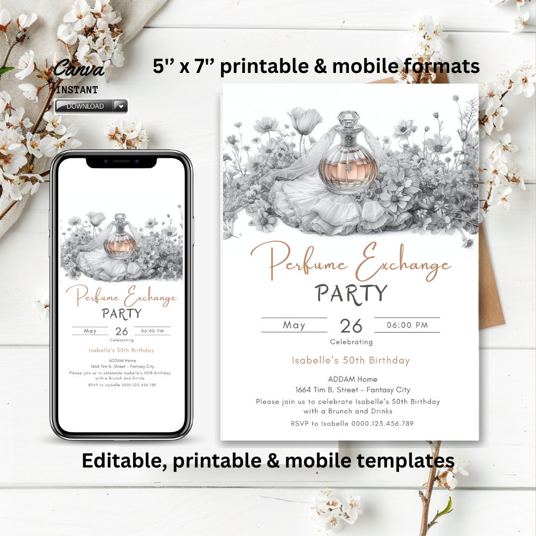 Editable Perfume Theme Party Invitation, Perfume Swap, Night Invite ...