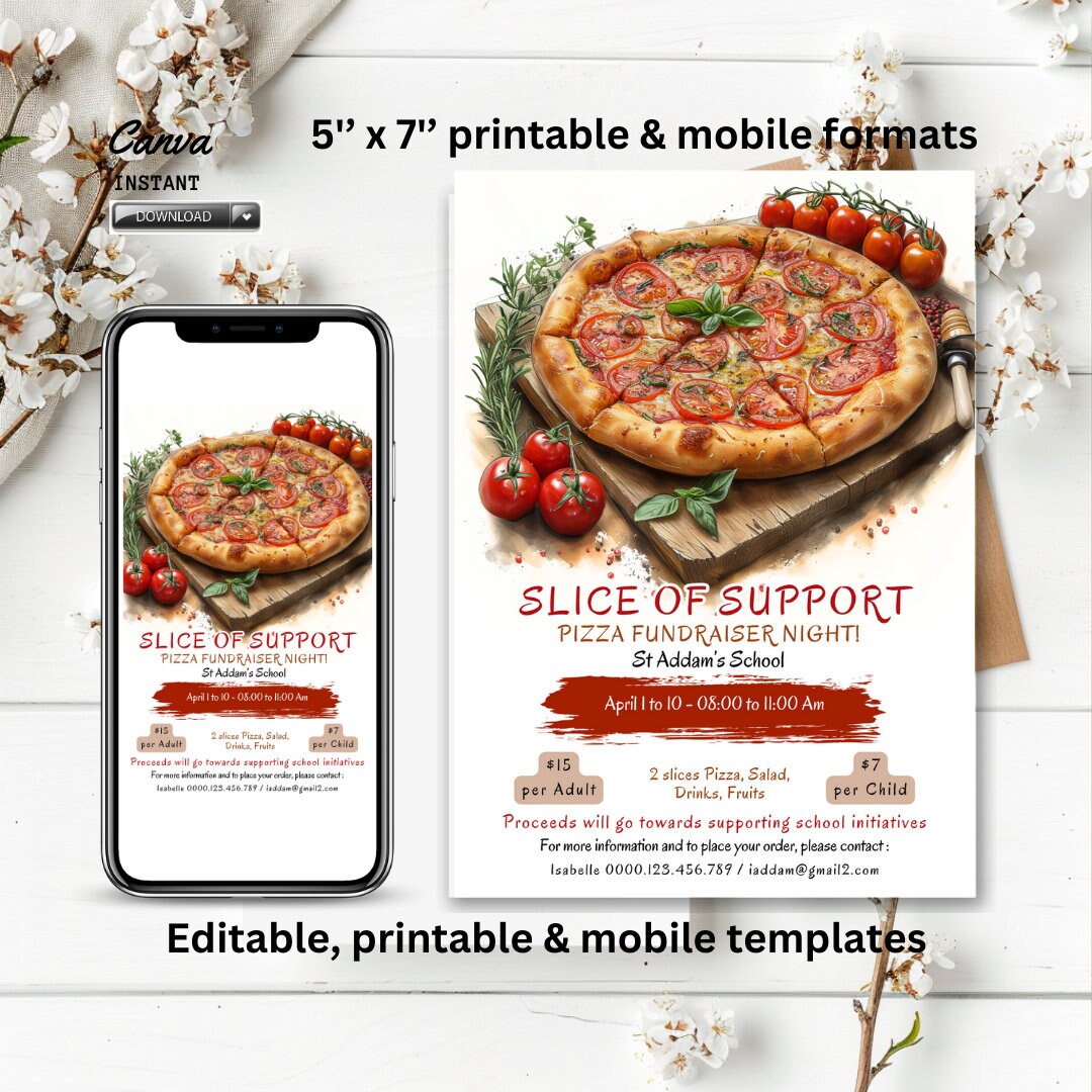 Editable Pizza Fundraiser Flyer, School Event Invite, Charity Company ...