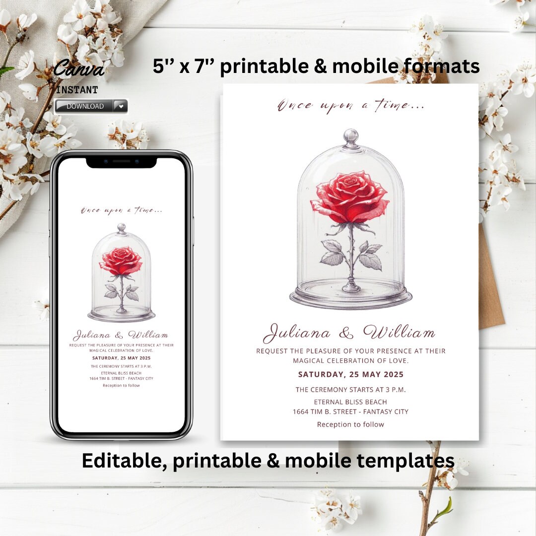 Editable Princess Wedding Invitation Template, Belle Invite, Save the ...