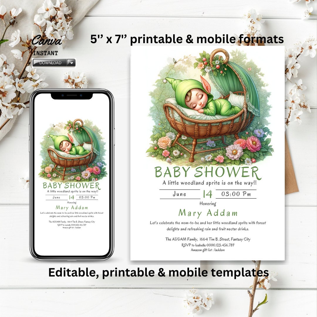 Editable Sweet Little Sprite Baby Shower Invitation Template, Sprite ...