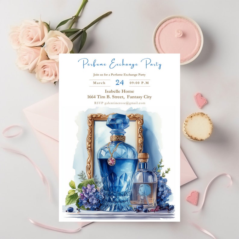 Editable Perfume Themes Party Invitation, Perfume Swap, Night Invite ...