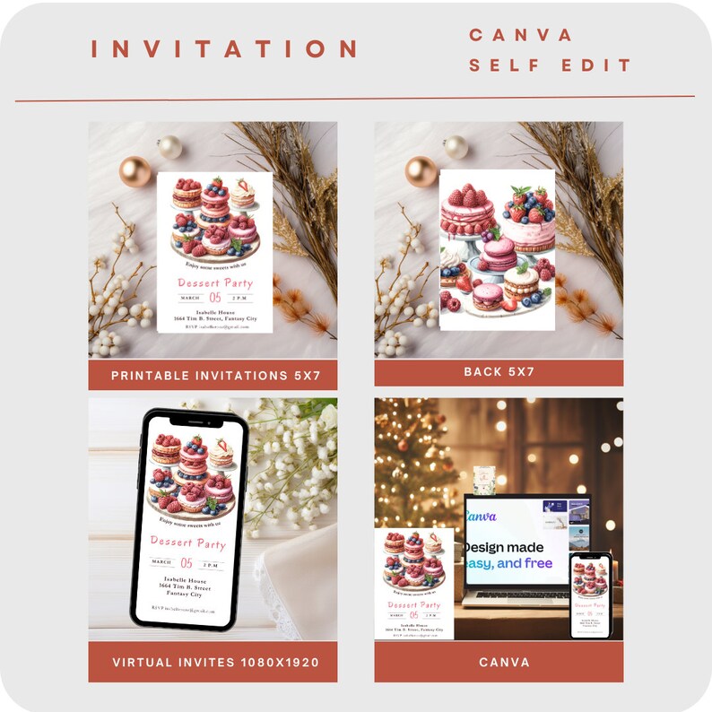 Editable Dessert Party Invitation Template, Printable Invite, Mobile ...